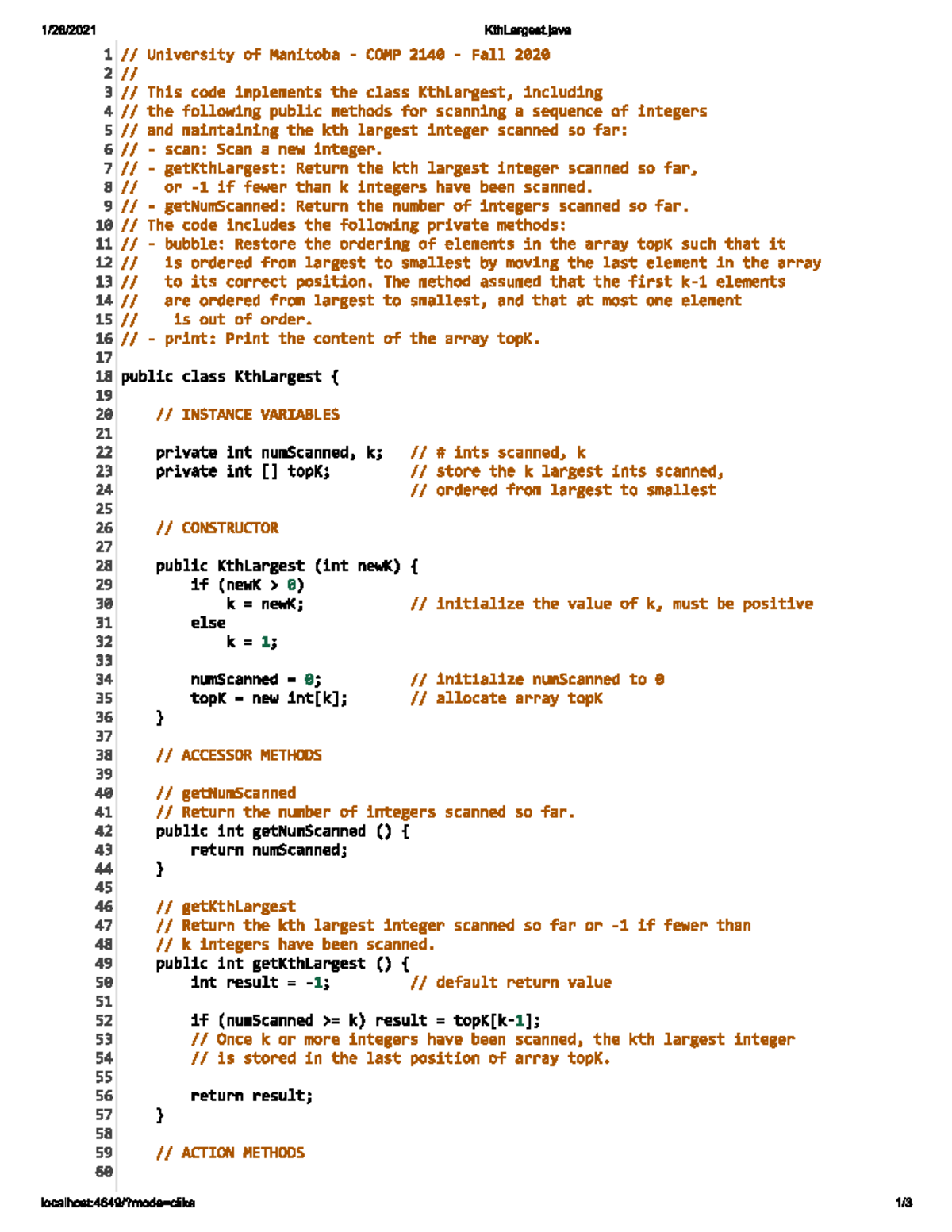 Kth Largest - Assignment - COMP 2140 - Studocu