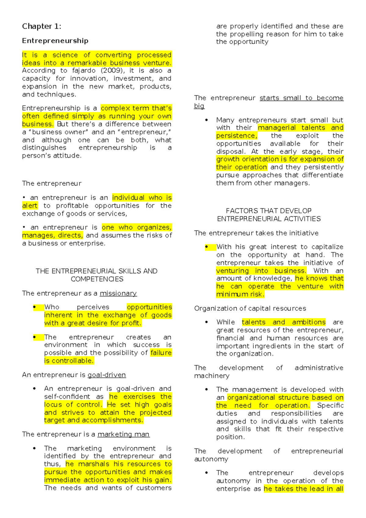 Entrep - Chapter 1: Entrepreneurship It is a science of converting ...