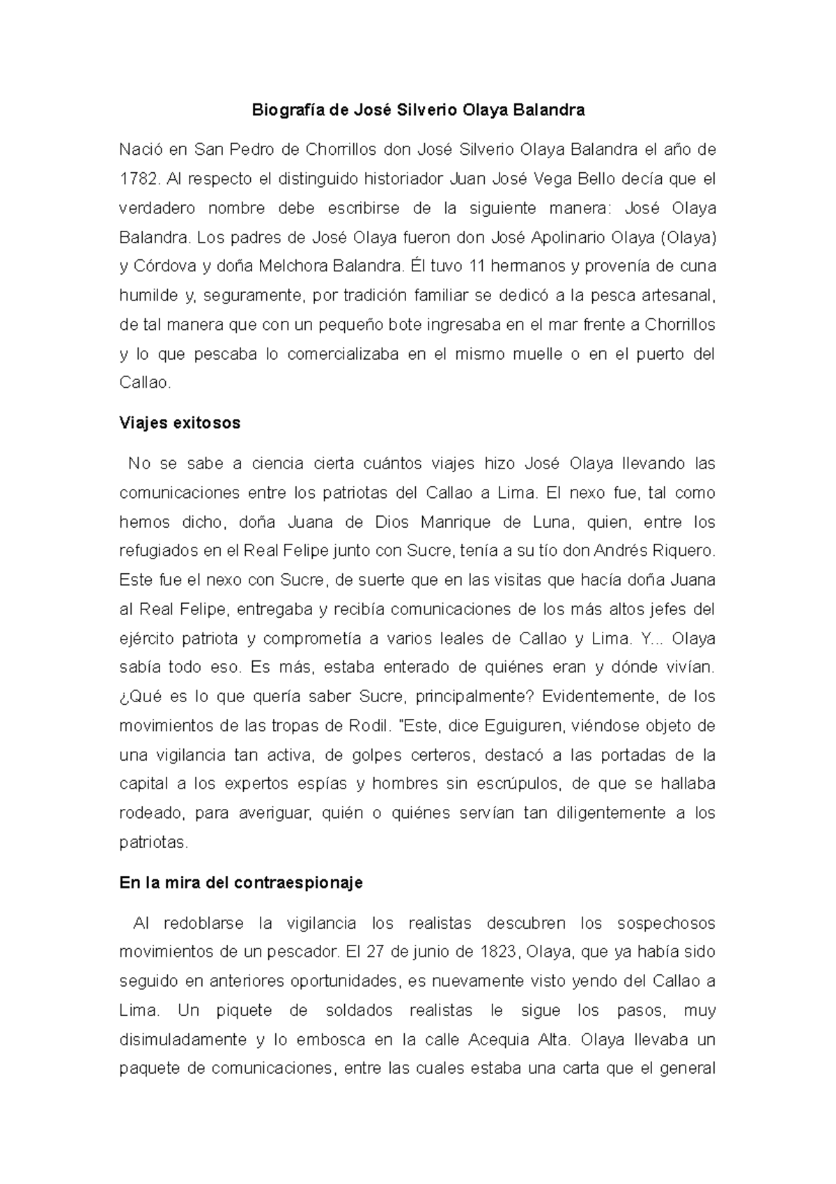 Biografía de José Silverio Olaya Balandra - Biografía de José Silverio ...