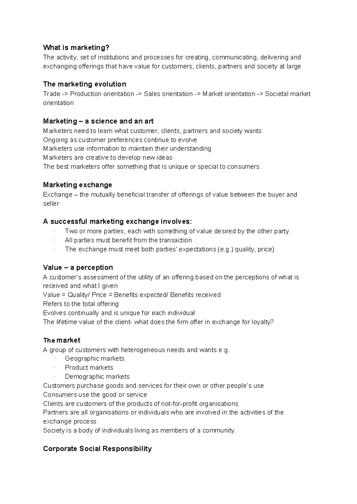 Marketing foundations notes - What is marketing? The activity, set of ...