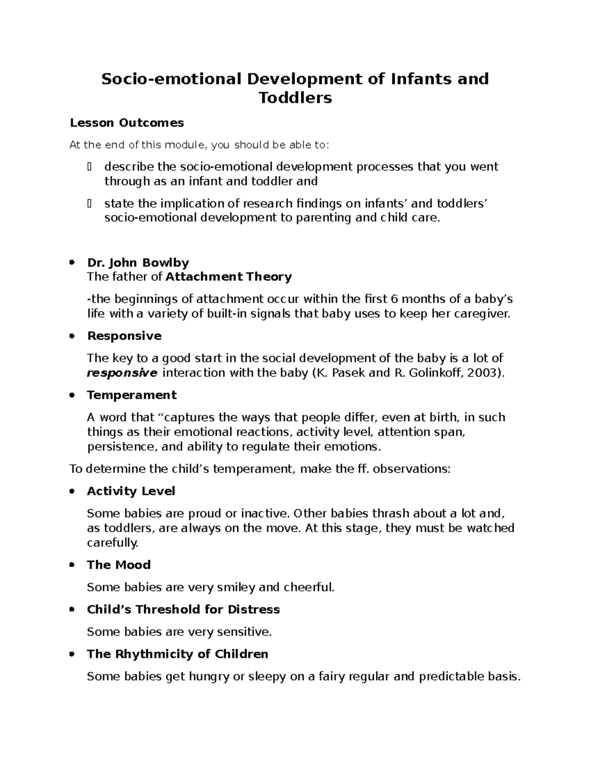 Socio-emotional Development of Infants and Toddlers - Socio-emotional ...