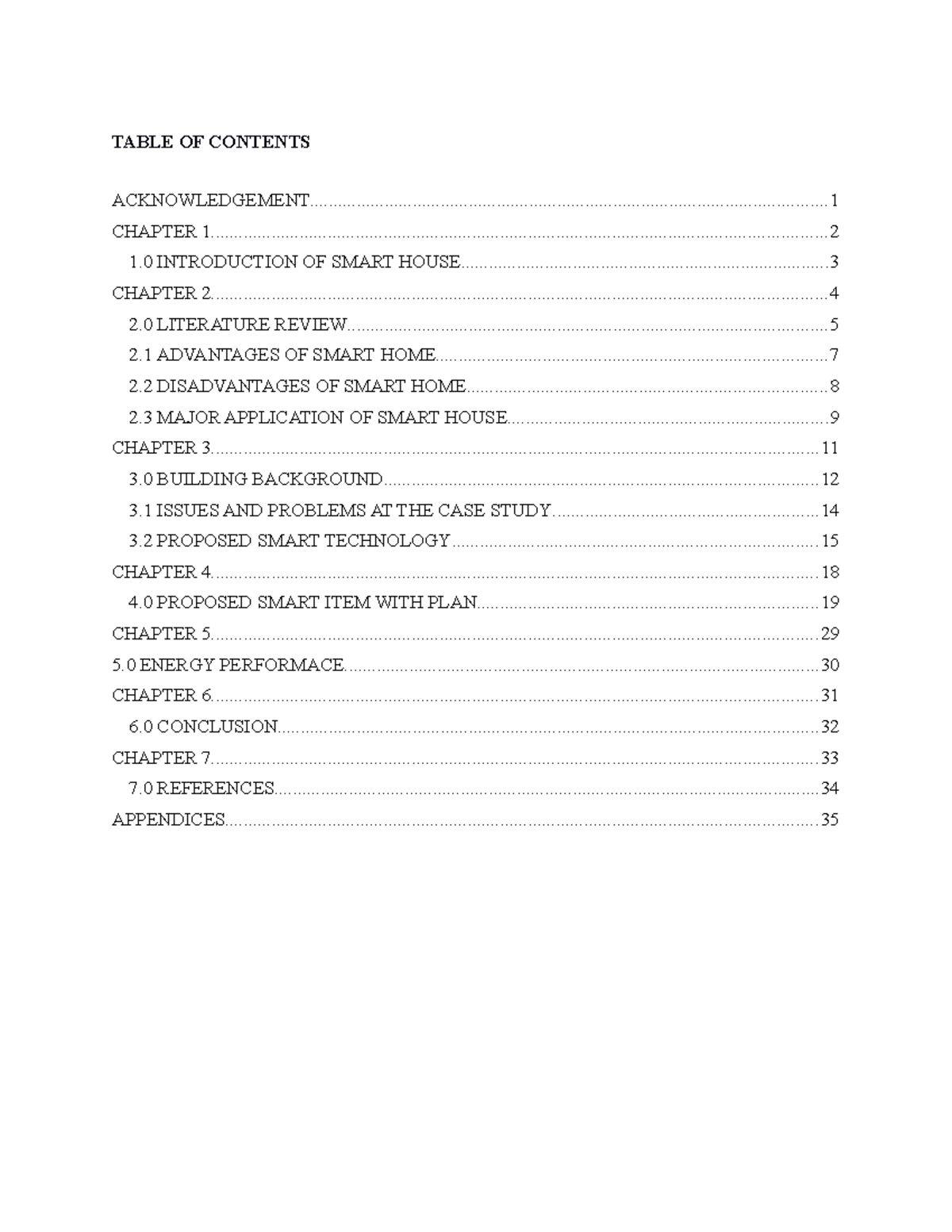Introduction OF Smart House - TABLE OF CONTENTS ACKNOWLEDGEMENT ...