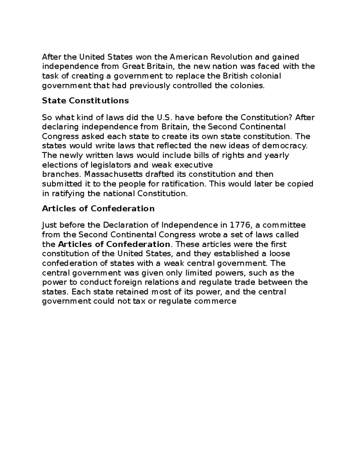 US Laws Before the Constitution: State Constitutions and Articles of ...