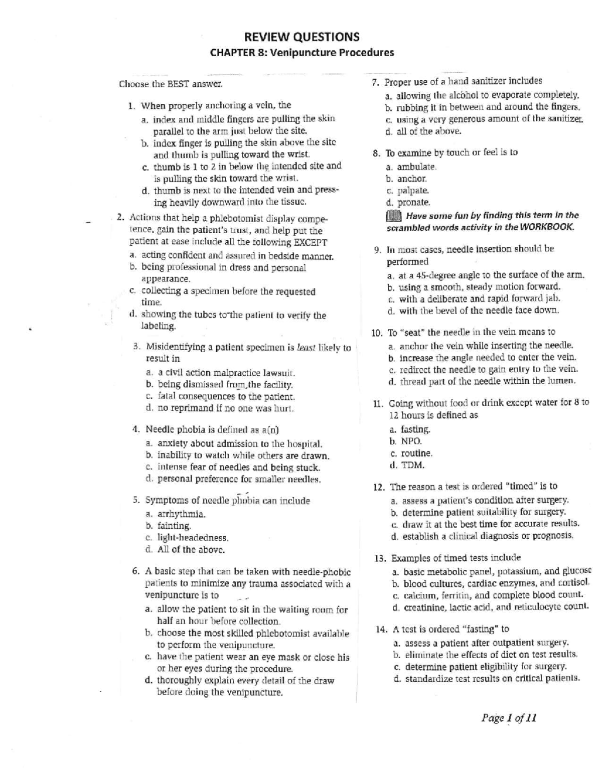 Chapter 8 Venipuncture Procedures - biology - Studocu