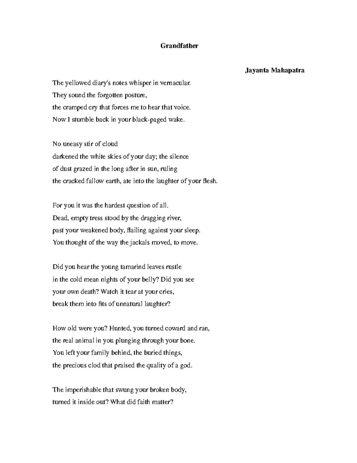 Grandfather Jayanta Mahapatra - Grandfather Jayanta Mahapatra The ...