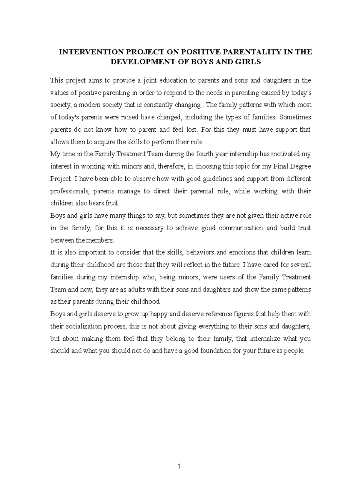 Intervention Project ON Positive Parentality IN THE Development OF BOYS ...