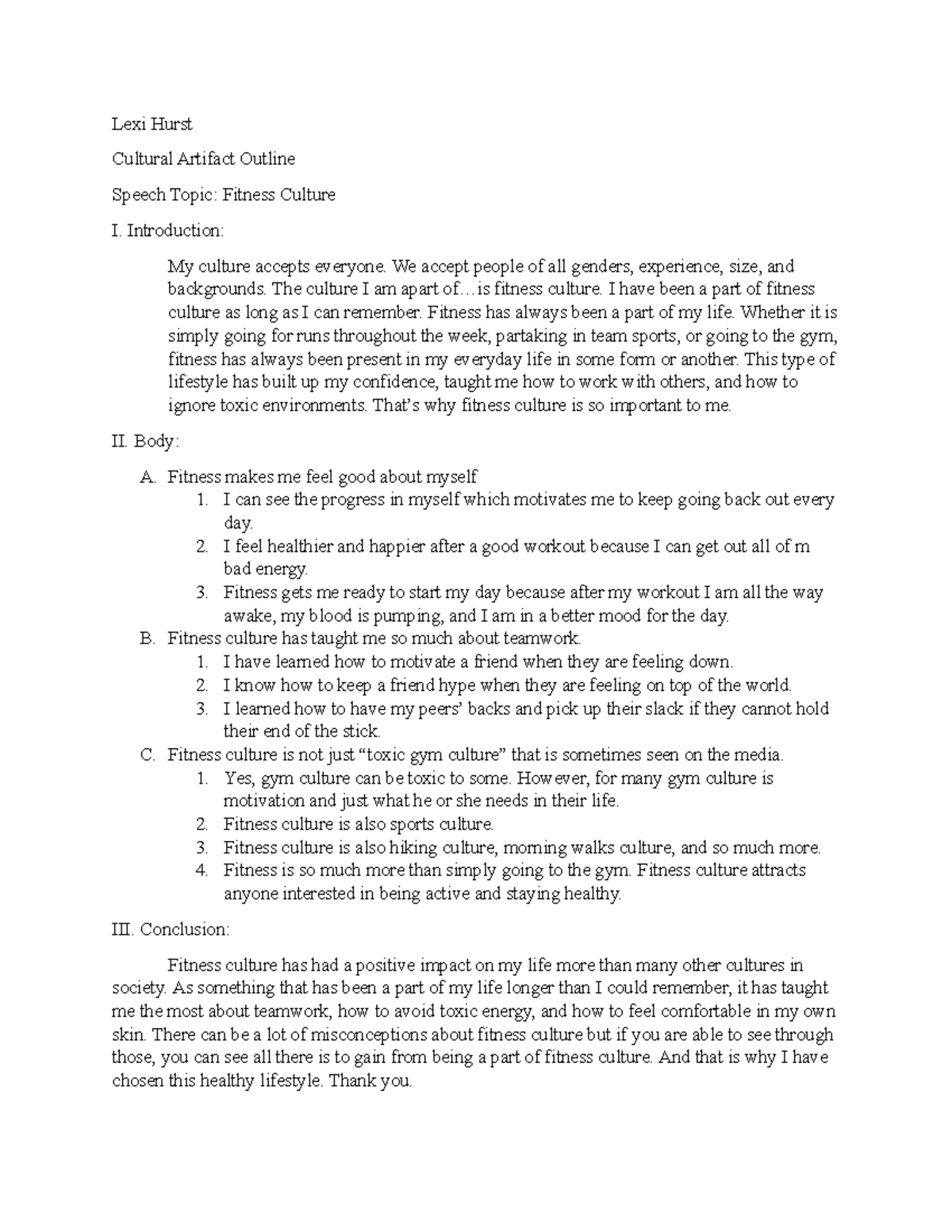 Cultural artifact outline - Lexi Hurst Cultural Artifact Outline Speech ...