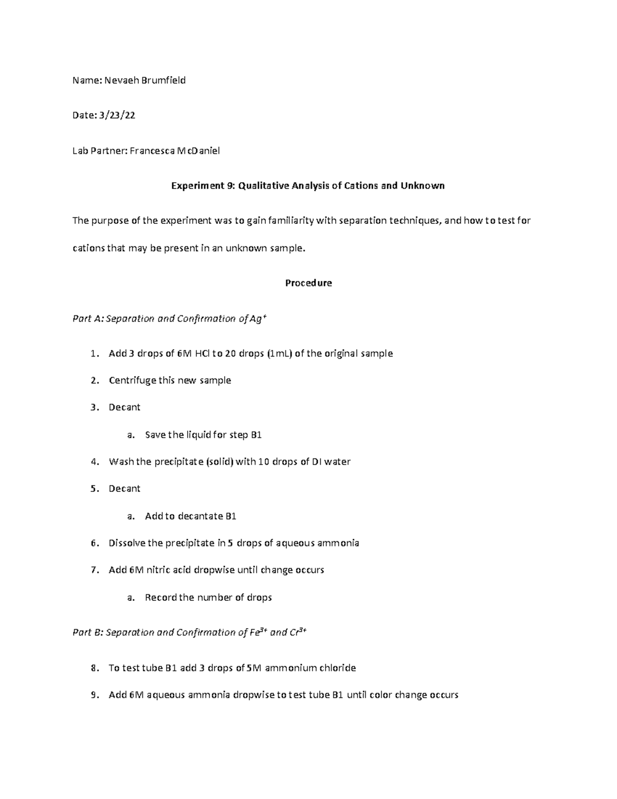 Chem112labreport 9 - General Chemistry Lab Report for an experiment ...