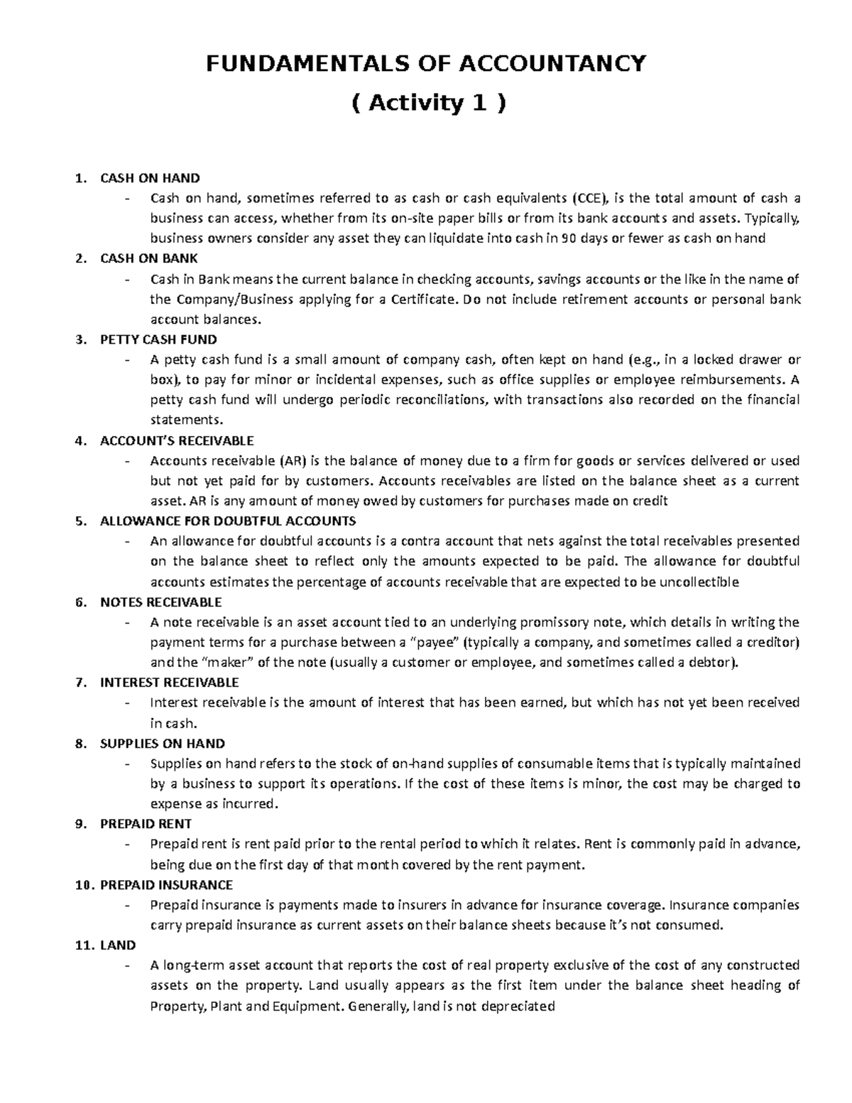 Activity IN Accounting - FUNDAMENTALS OF ACCOUNTANCY ( Activity 1 ) 1 ...