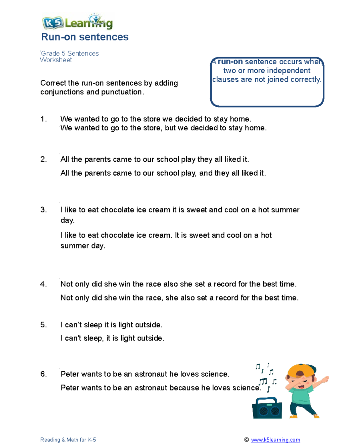Copy of grade-5-run-on-sentences-a - Correct the run-on sentences by ...