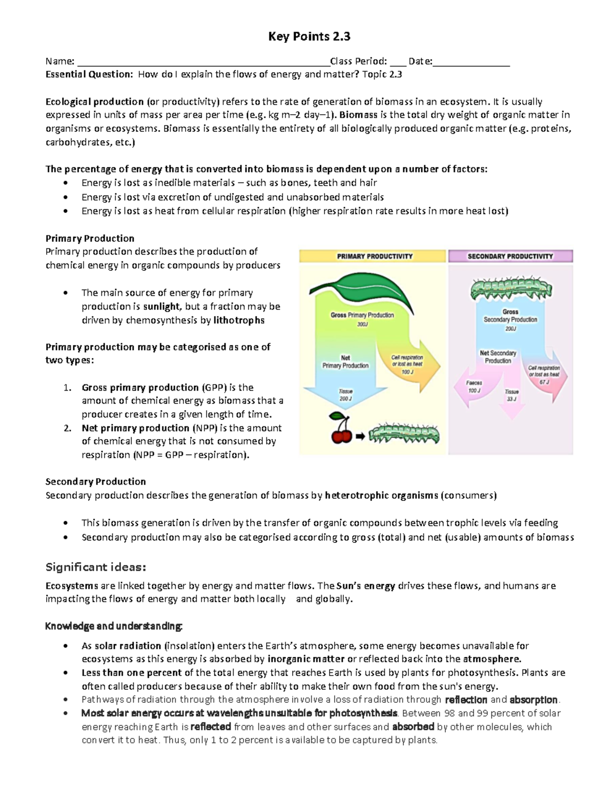 Key Points 2 - Review - Key Points 2. Name: ________________________________Class Period ...