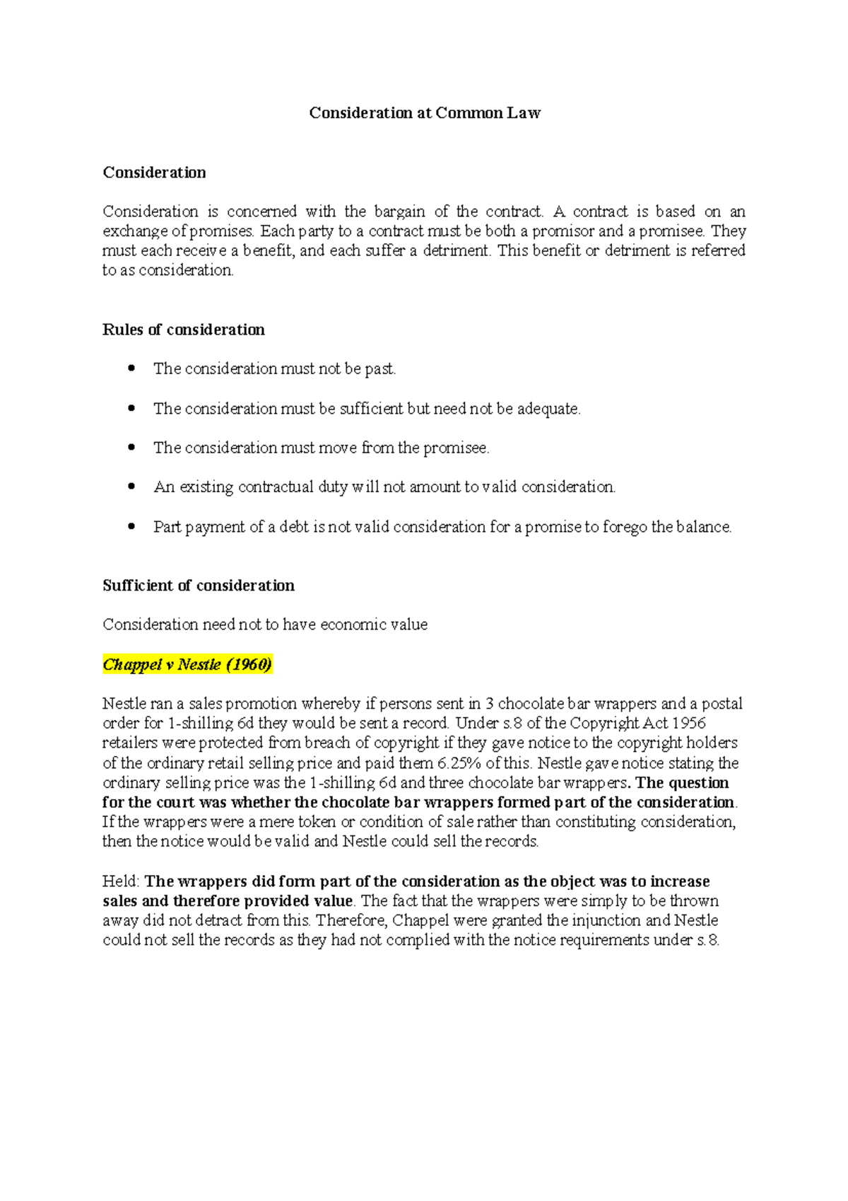 Law 103x Consideration at Common Law - Consideration at Common Law ...