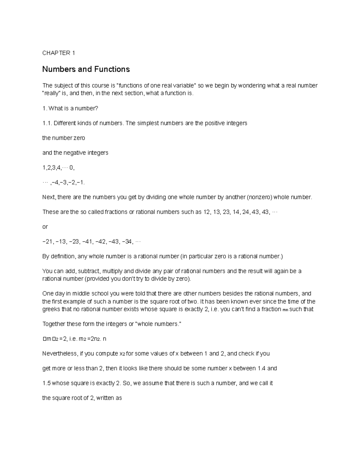 Chapter 1 - Very helpful notes from lectures - CHAPTER 1 Numbers and ...