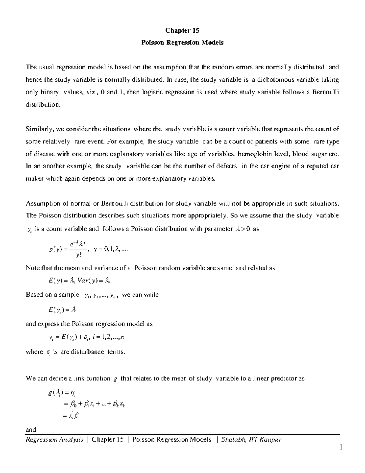 Chapter 15 Regression Poisson Regression Models Chapter 15 Poisson Regression Models The Usual