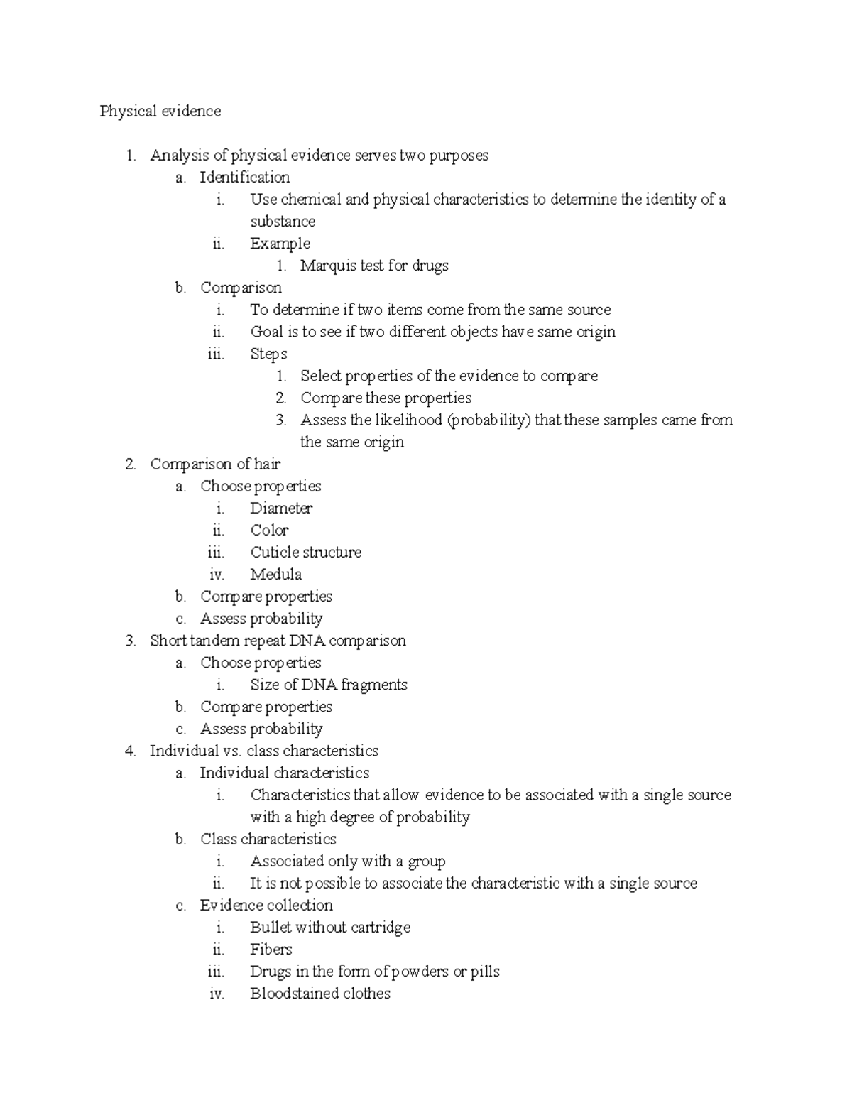 Chapter 3 - class notes - Physical evidence Analysis of physical ...