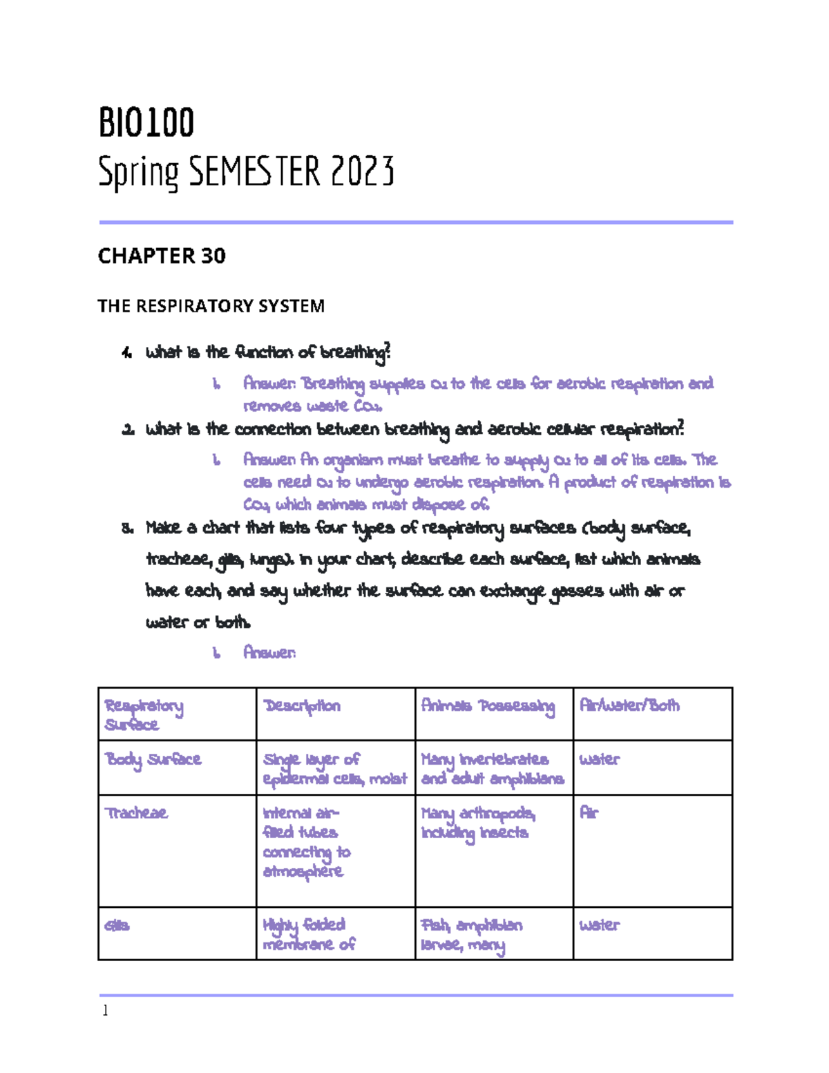 CH. 30 The respiratory System - BIO Spring SEMTER 2023 CHAPTER 30 THE ...