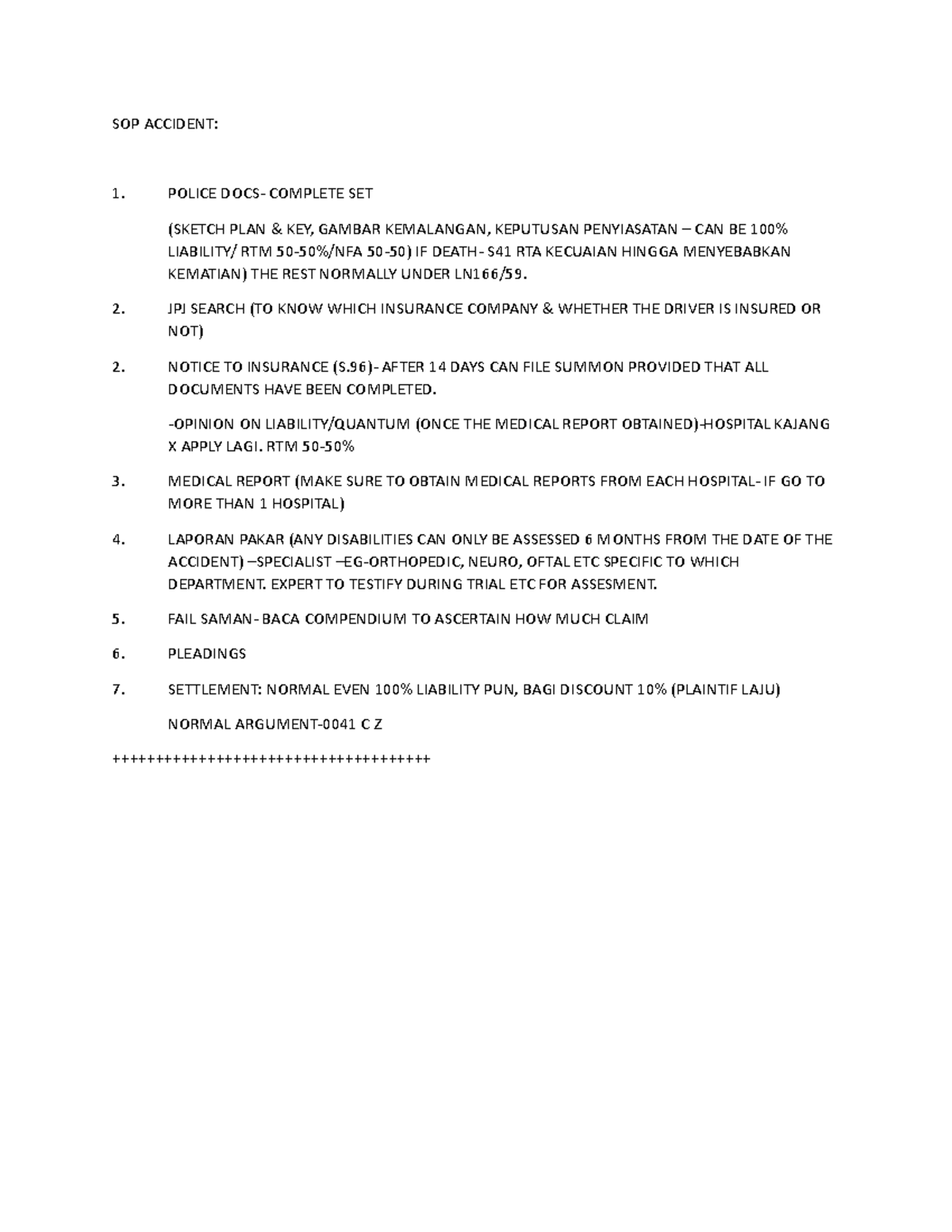 Basic Practical SOP Accident cases litigation - SOP ACCIDENT: 1. POLICE ...