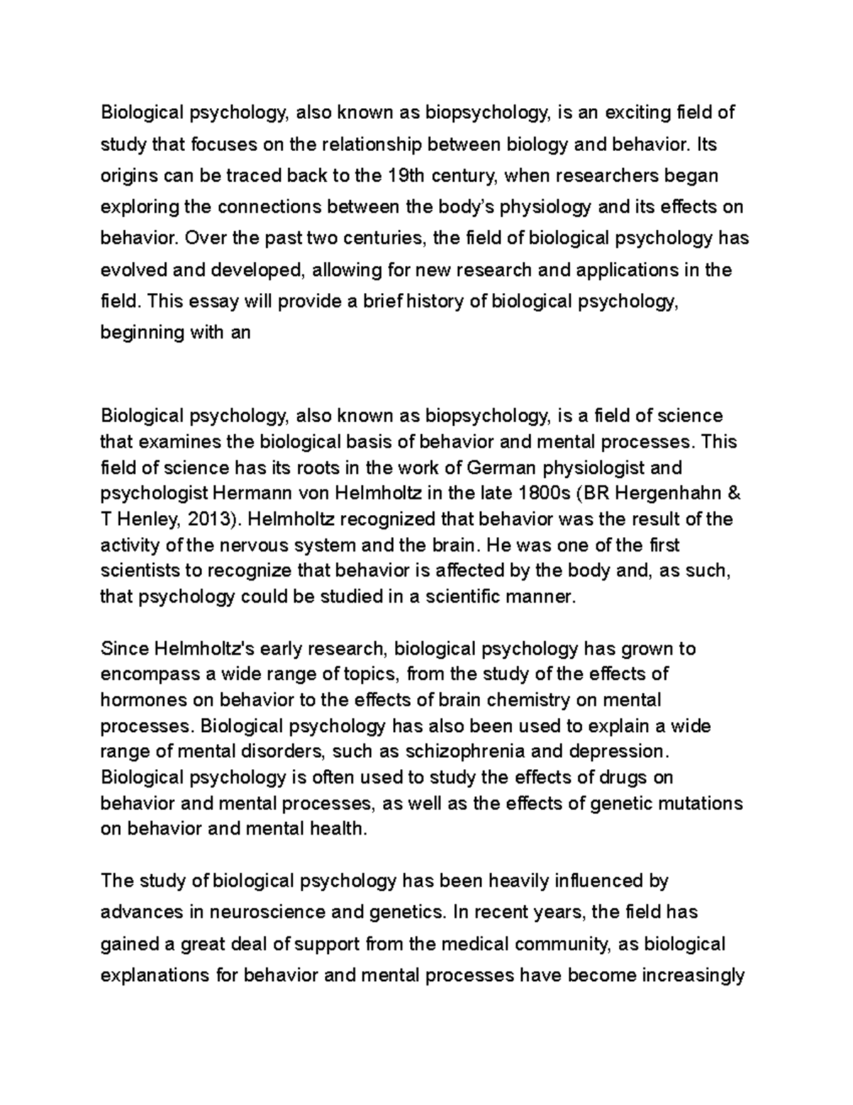 Brief history of Biology of Psychology - Biological psychology, also ...