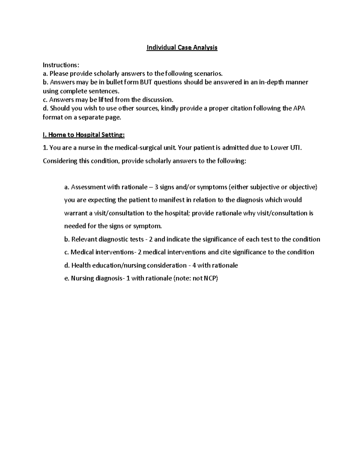 Individual Case Analysis UTI - Individual Case Analysis Instructions: a ...