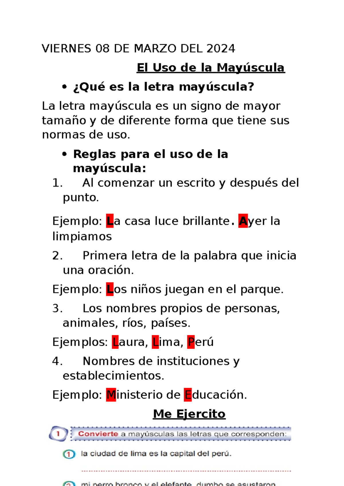 EL USO DE LA Mayúscula 2° - VIERNES 08 DE MARZO DEL 2024 El Uso de la ...