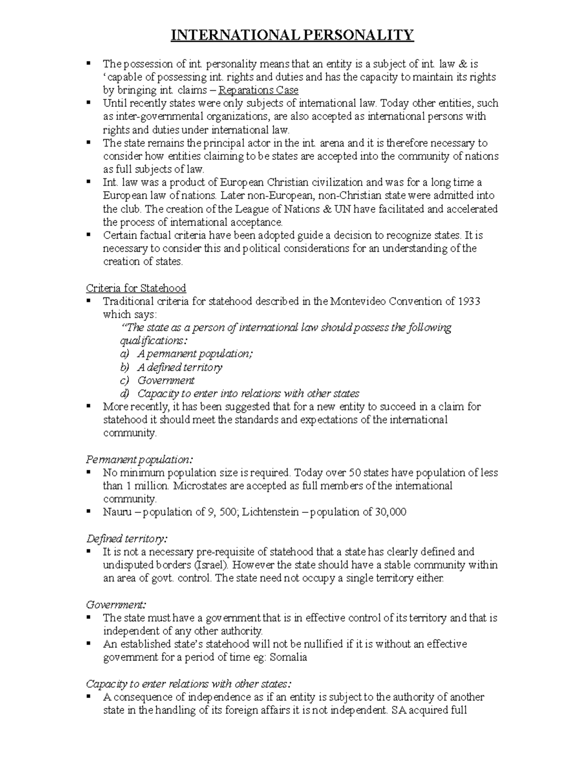 4) International Personality - INTERNATIONAL PERSONALITY The possession ...