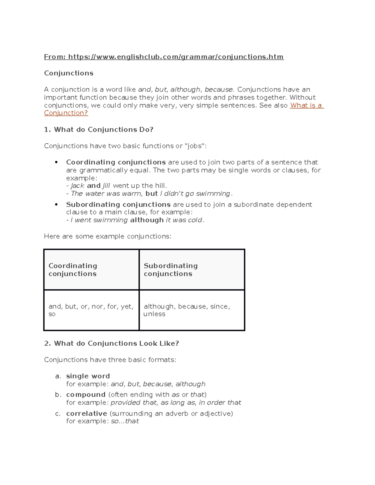 Conjunctions - notes about conjunction that can use in essays - From ...