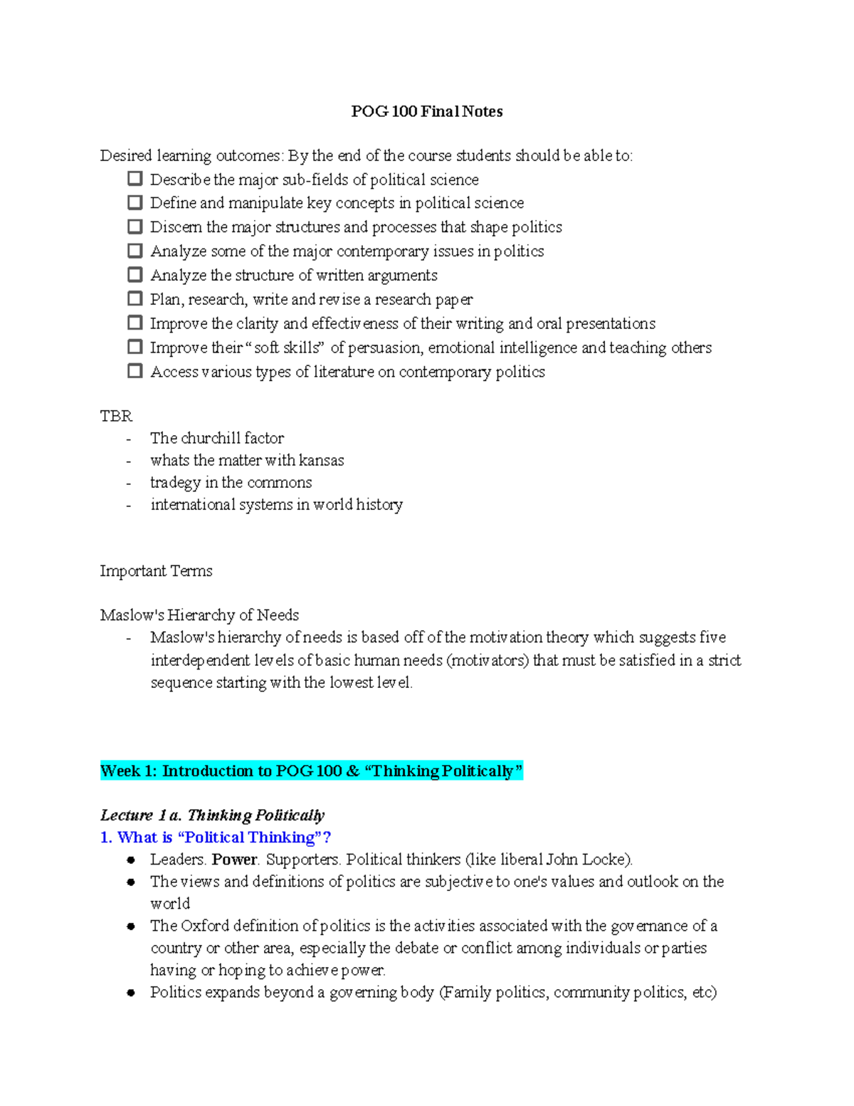 POG 100 Lecture Notes - Google Docs - POG 100 Final Notes Desired ...
