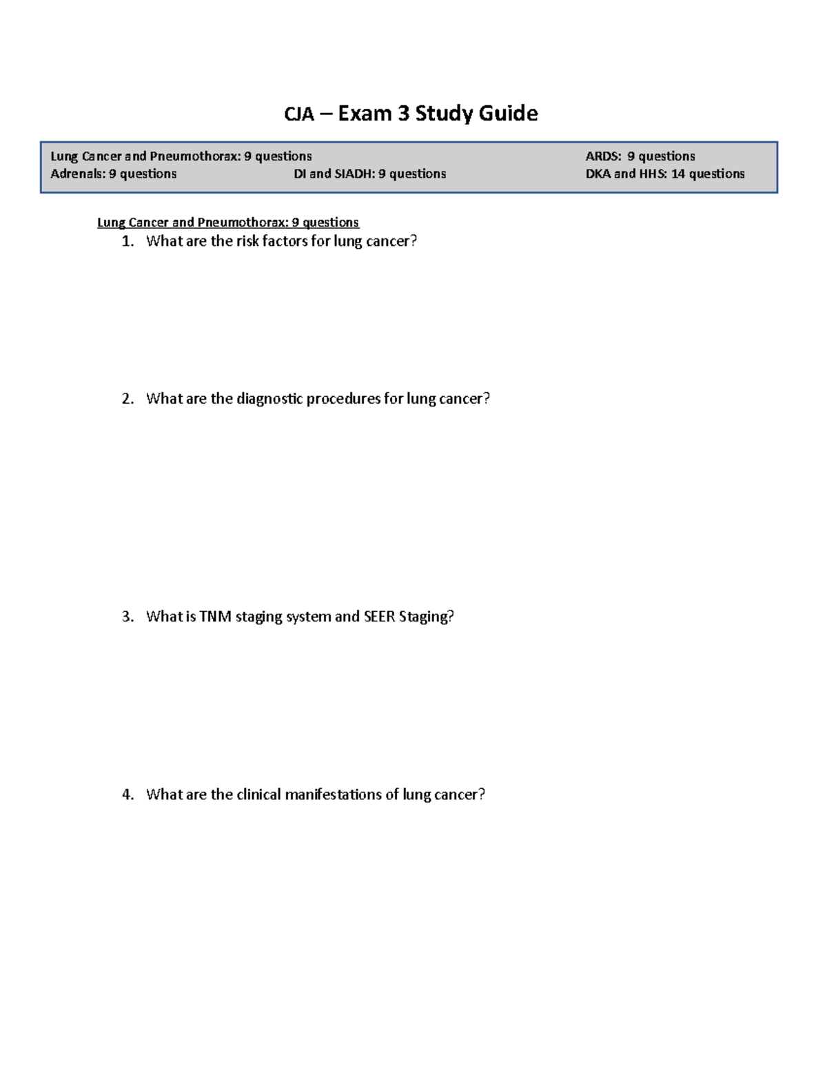 CJA Exam 3 study guide - CJA – Exam 3 Study Guide Lung Cancer and ...