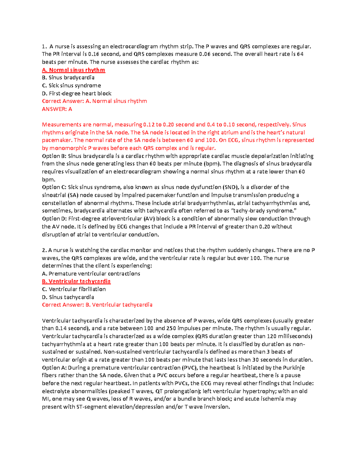 Cardiac Study Questions - A nurse is assessing an electrocardiogram ...