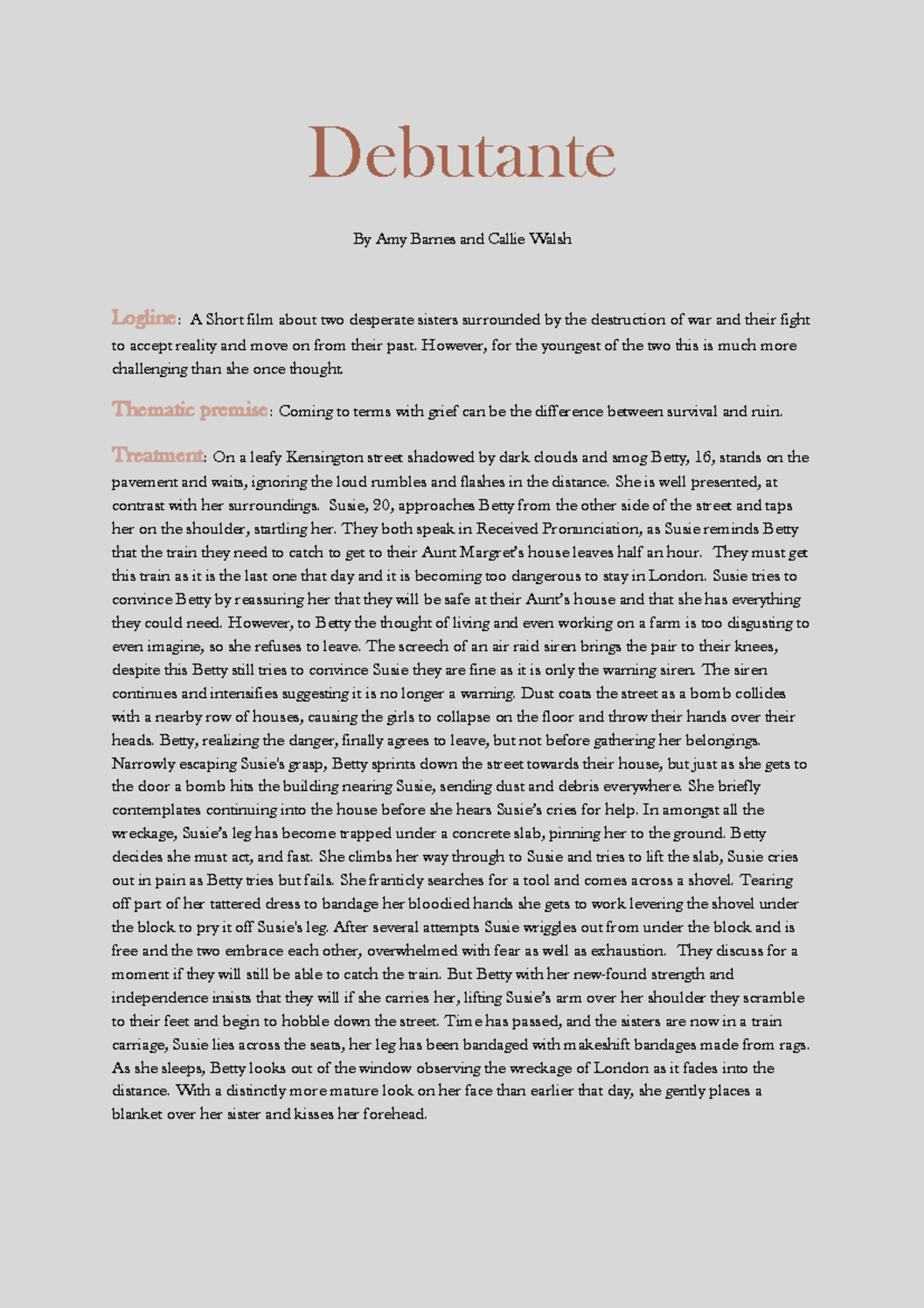 Debutante Script Treatment - Debutante By Amy Barnes and Callie Walsh ...