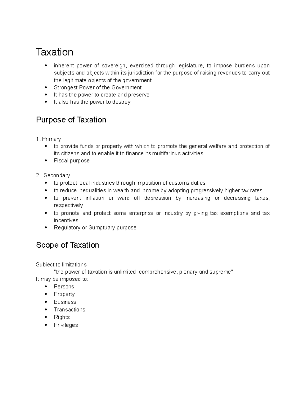 Principles of Taxation - Taxation inherent power of sovereign ...