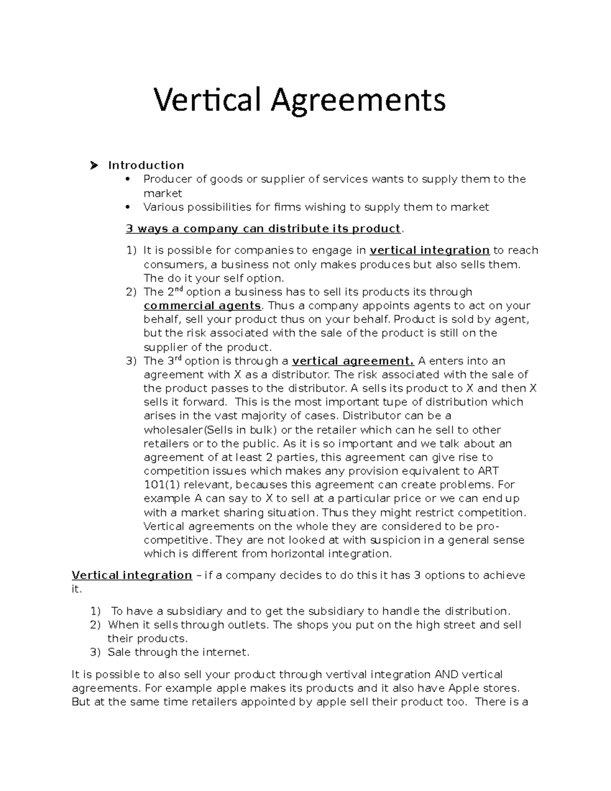 Vertical agreements - helpful notes. - Introduction Producer of goods ...