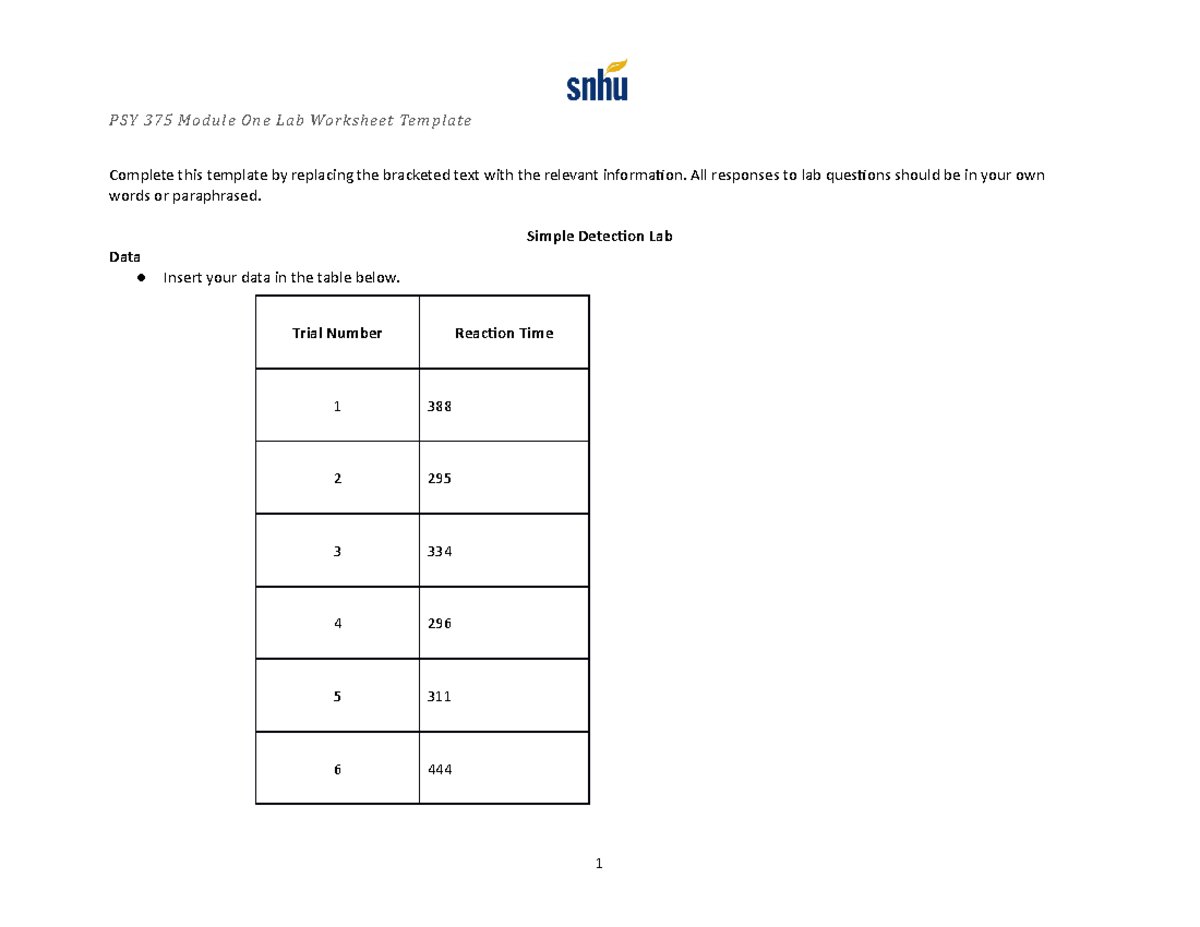 PSY 375 Module One Lab Worksheet Dan Battease - PSY 375 Module One Lab ...