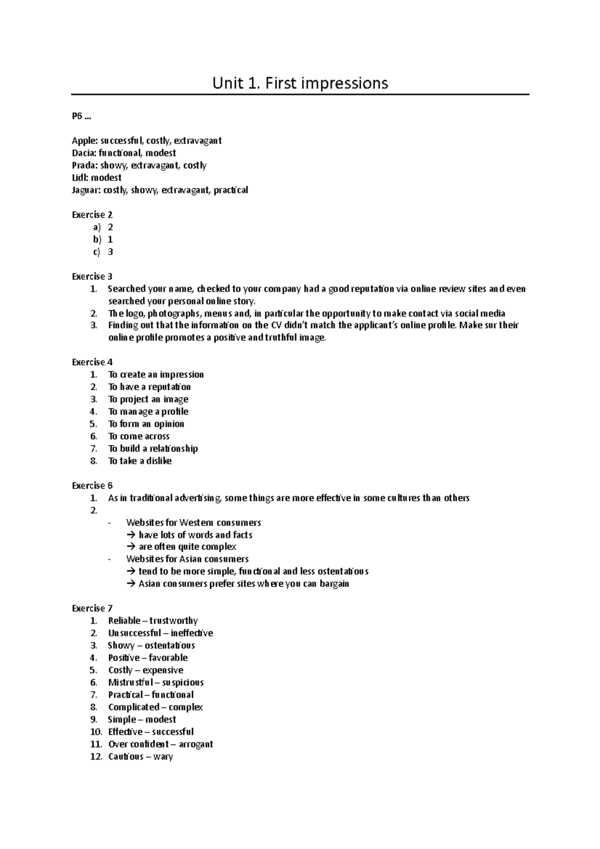 Unit 1 First impressions - Unit 1. First impressions P6 … Apple: successful, costly, extravagant ...