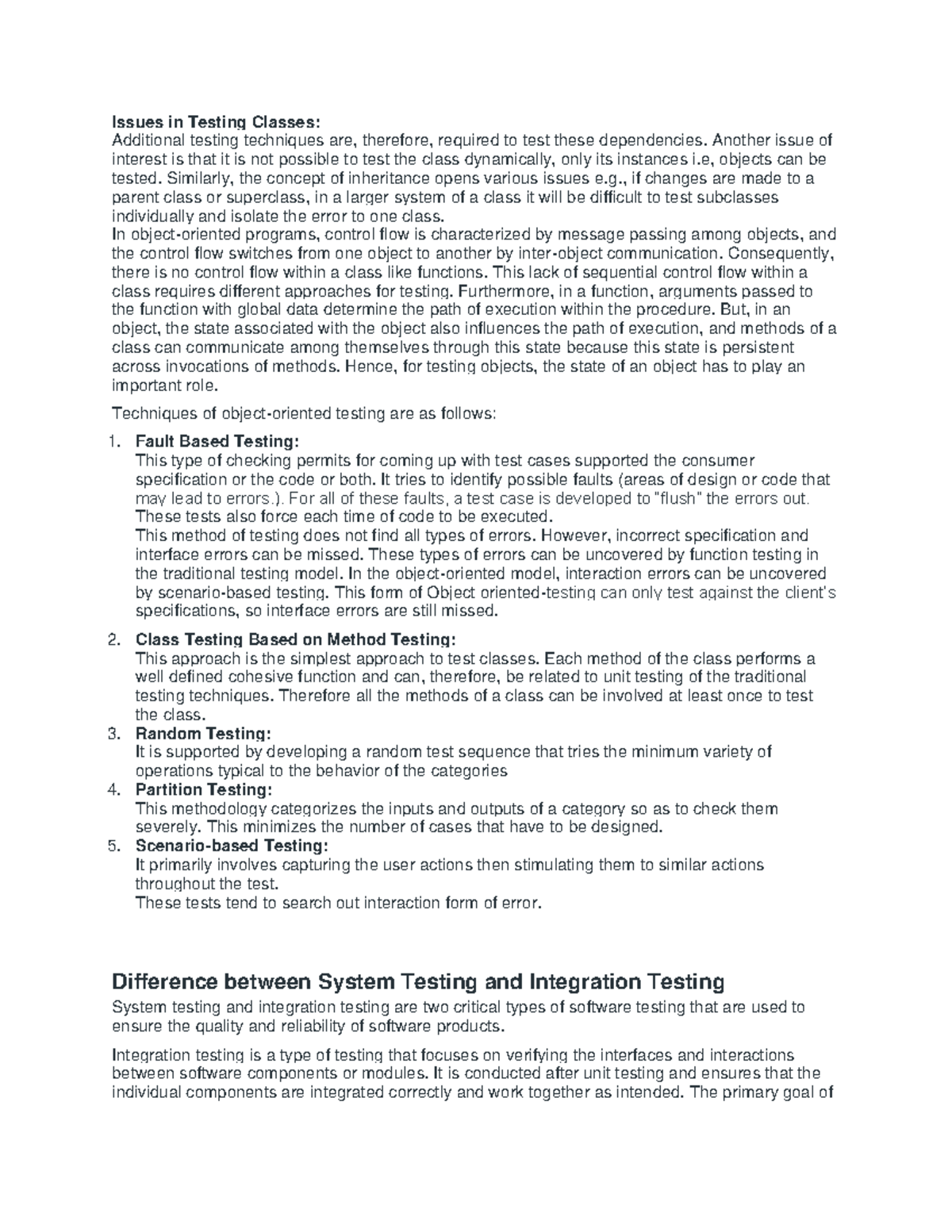 Unit 5 - SOFTWARE TESTING - ####### Issues in Testing Classes ...