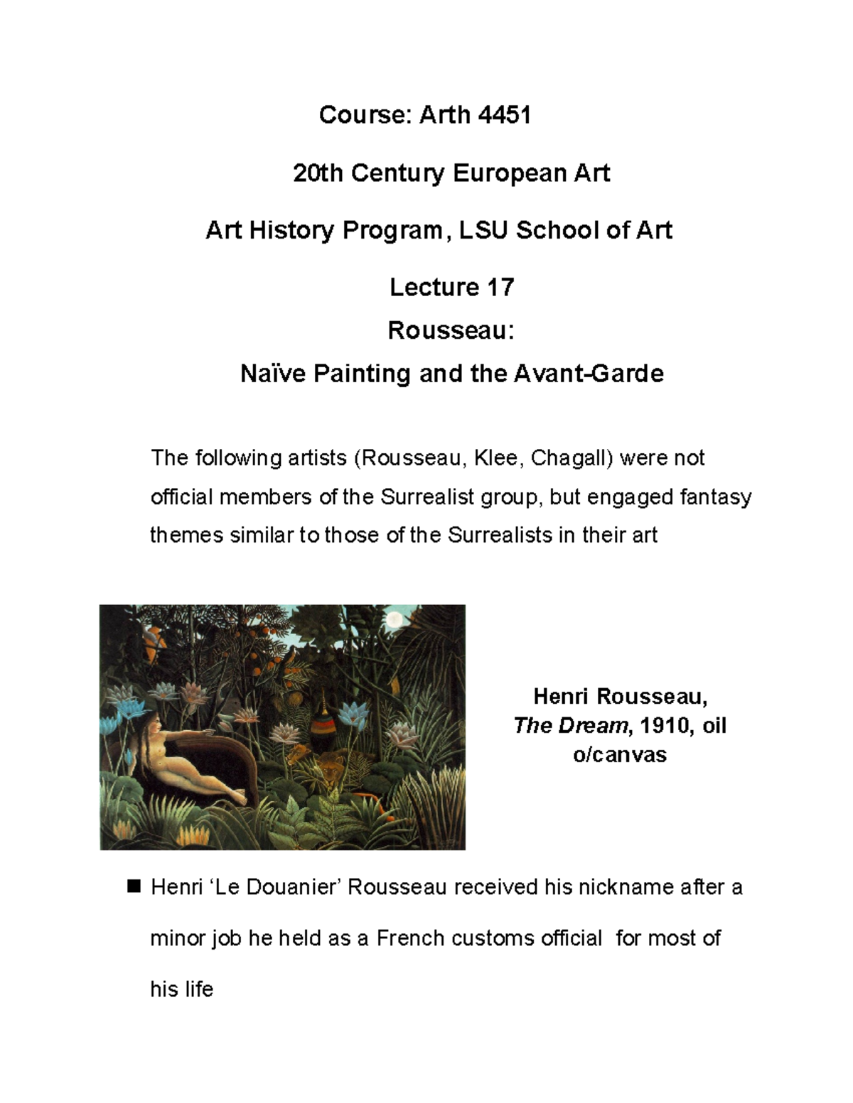 Rousseau - Lecture Notes of 20th Century Contemporary Artists ...