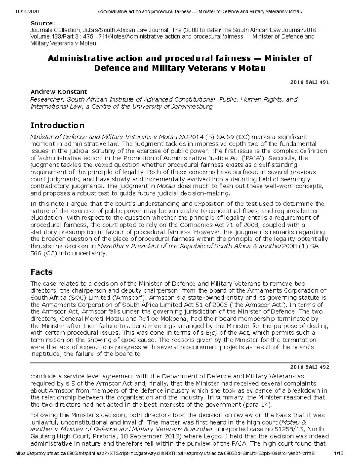 Konstant Administrative action and procedural fairness — Minister of ...