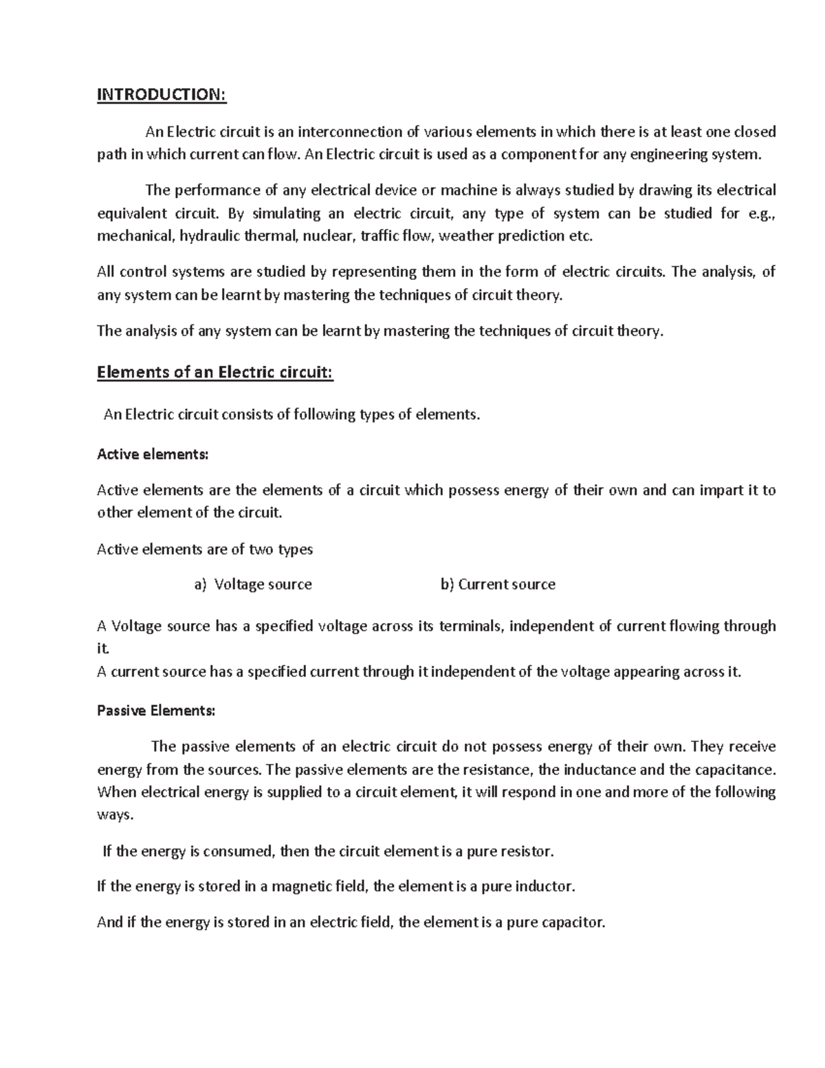 Electrical circuits lecture p1 - INTRODUCTION: An Electric circuit is ...