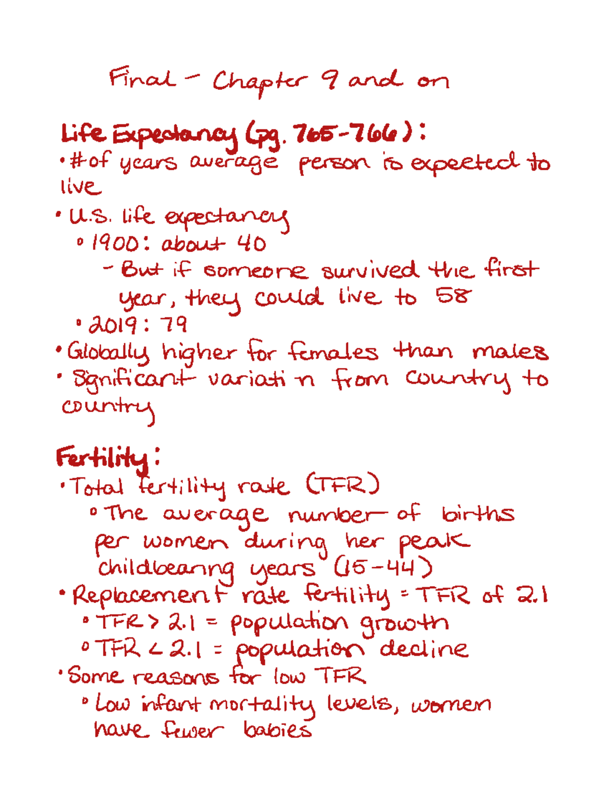 Chapter 18 Notes - Final Chapter 9 and on Life ####### Expectancy pg ...