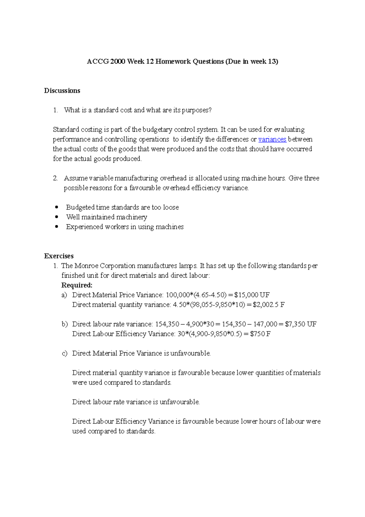 ACCG2000 Homework Answer - ACCG 2000 Week 12 Homework Questions (Due in week 13) Discussions ...