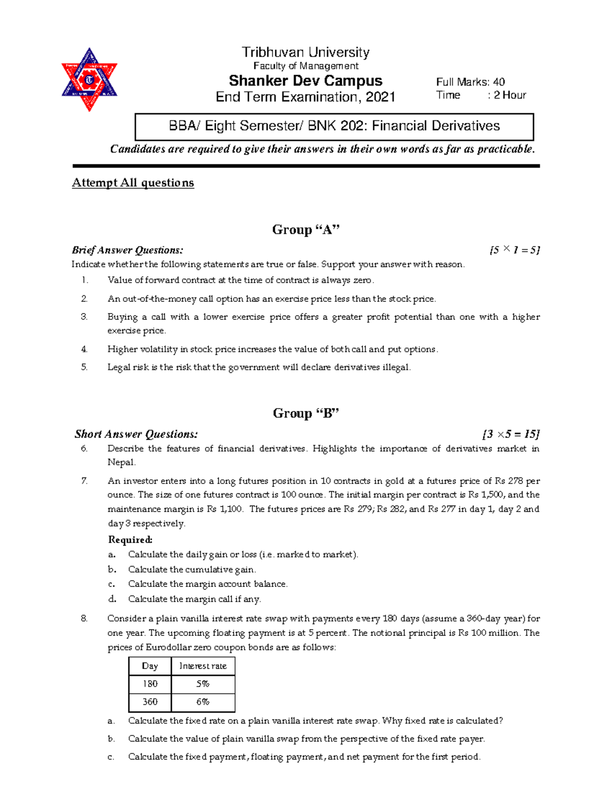 BNK-202- Financial Derivatives 2021 SDC - Tribhuvan University Faculty ...