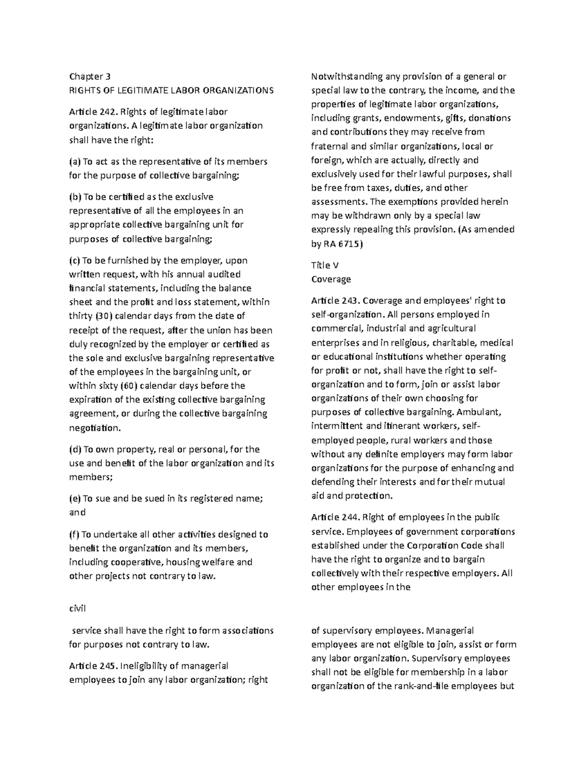 Chapter 3 - non - Chapter 3 RIGHTS OF LEGITIMATE LABOR ORGANIZATIONS ...