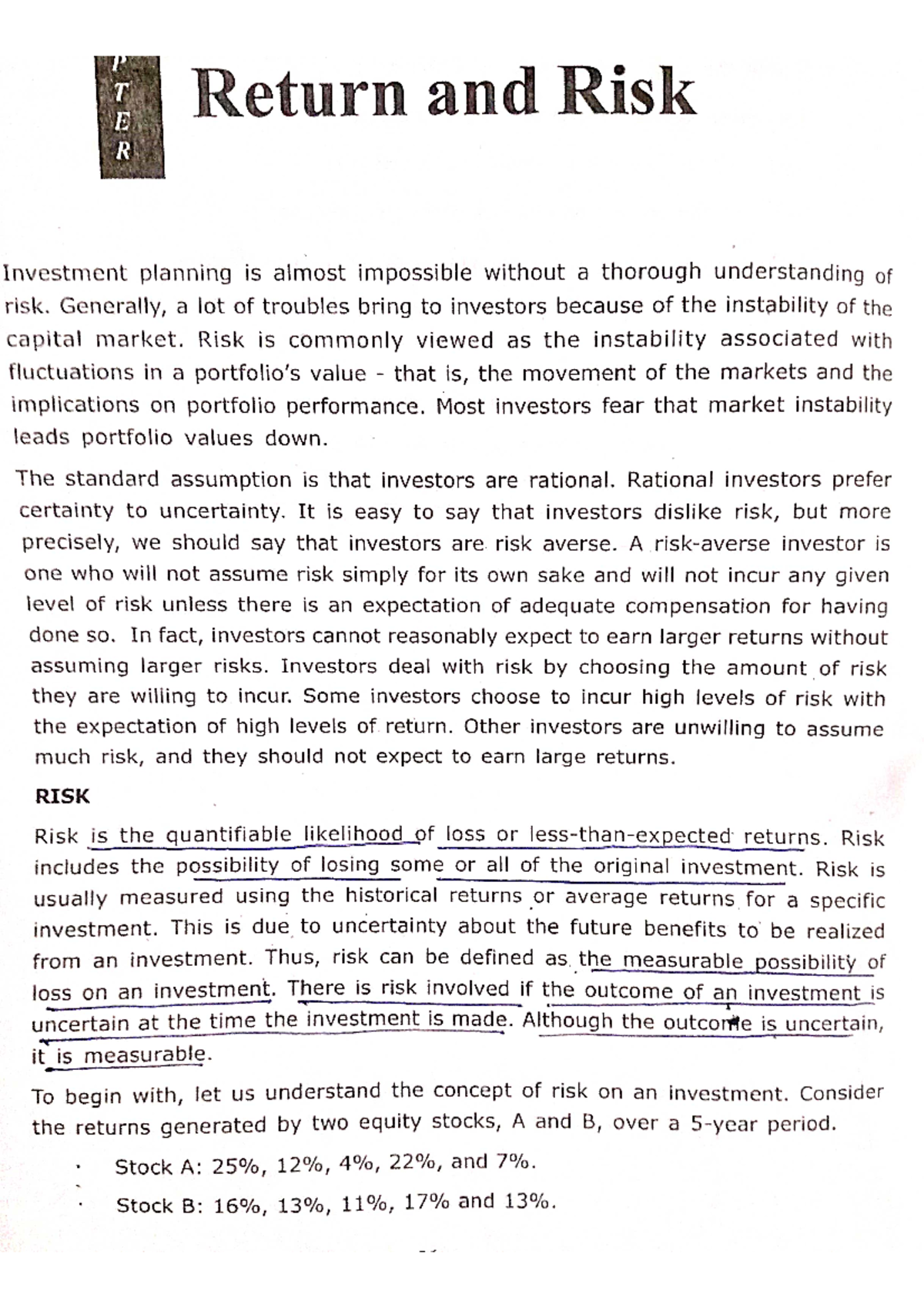 Return and risk- fundamental investmentsl - Bachelor of commerce (bcom) - Studocu