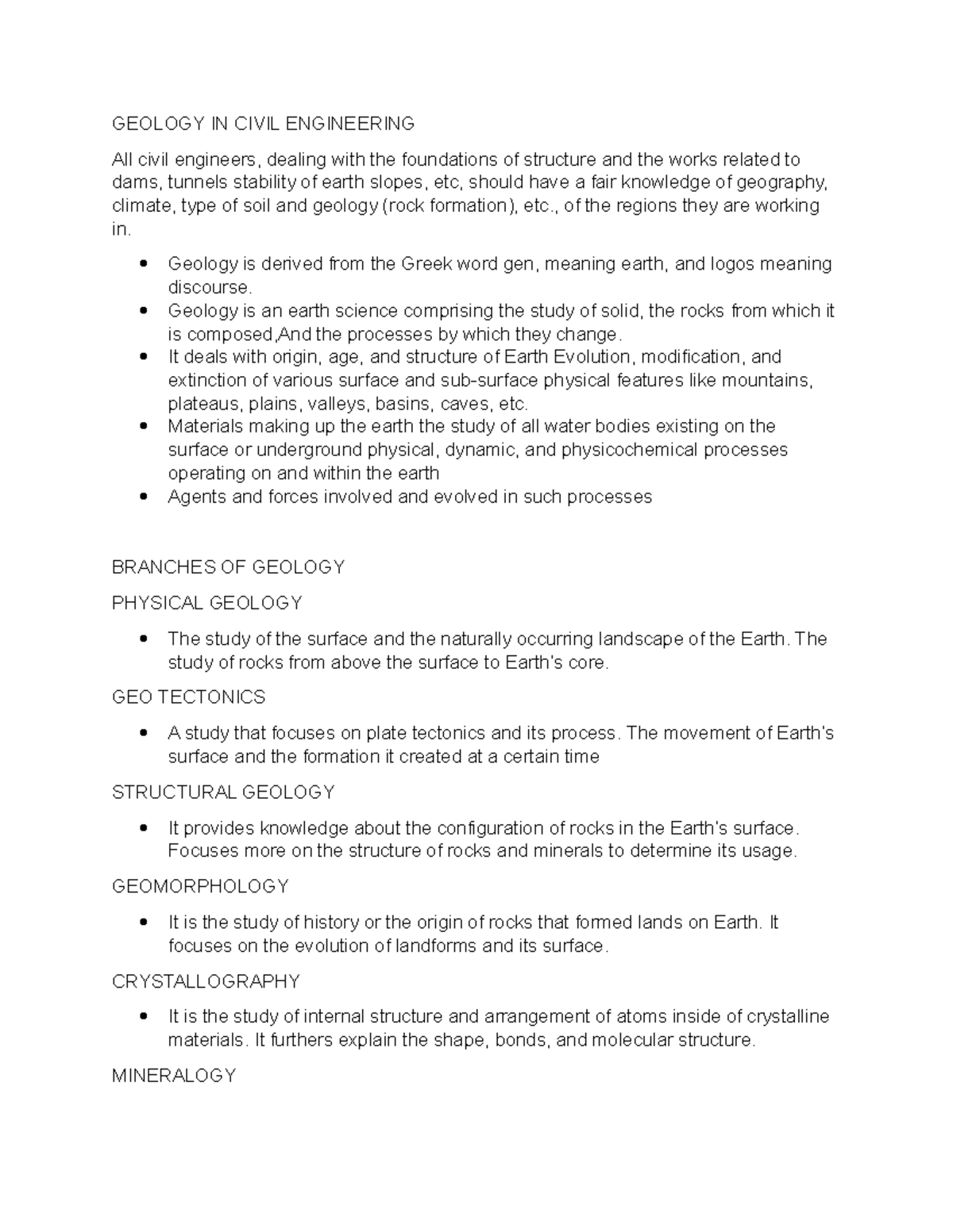Geology - lecture notes - GEOLOGY IN CIVIL ENGINEERING All civil ...