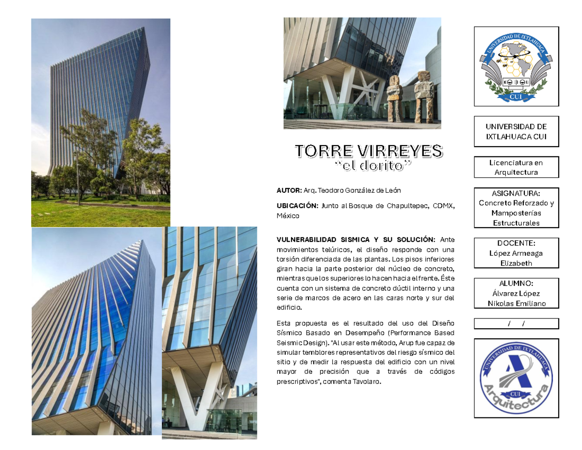 Torre virreyes - jhvjhvvjvj - UNIVERSIDAD DE IXTLAHUACA CUI Licenciatura en Arquitectura ...
