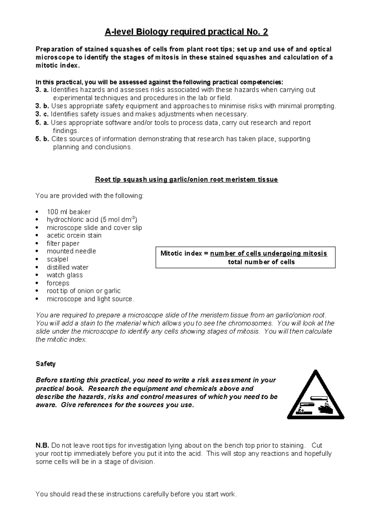 Practical 2 student sheet - A-level Biology required practical No. 2 ...