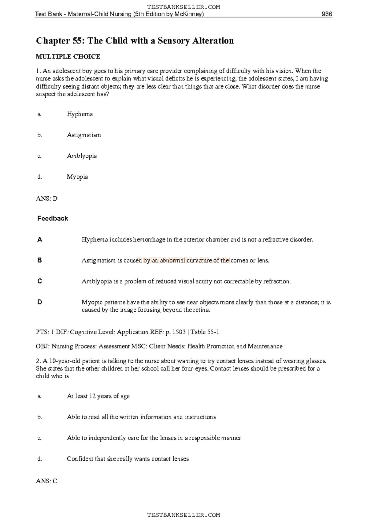 MCN5-Chapter 55 The Child with a Sensory Alteration - TESTBANKSELLER ...