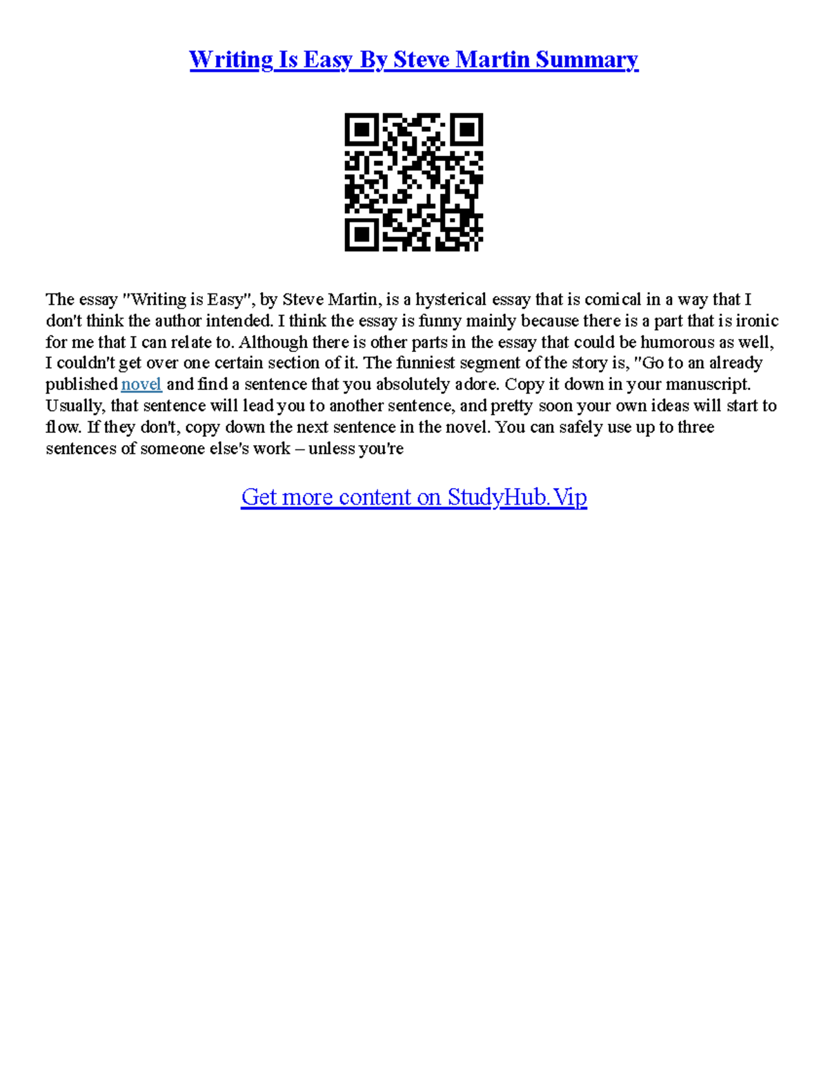 Easy Essay Writing Samples - Writing Is Easy By Steve Martin Summary ...