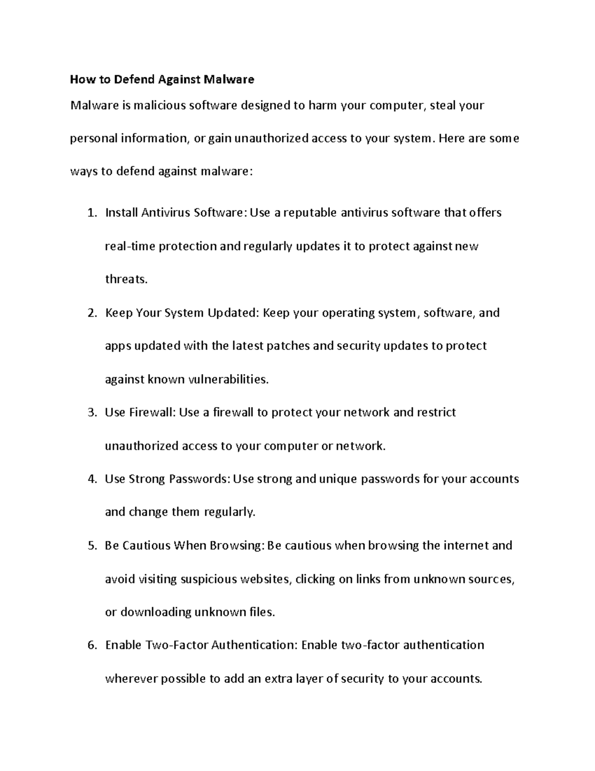 Document 27 (77) - Bob - How to Defend Against Malware Malware is ...