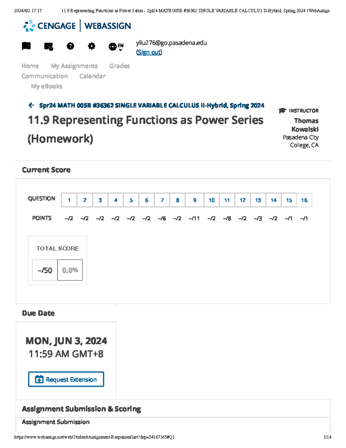 11.9 Representing Functions as Power Series - Spr24 MATH 005B #36362 Single Variable Calculus ...